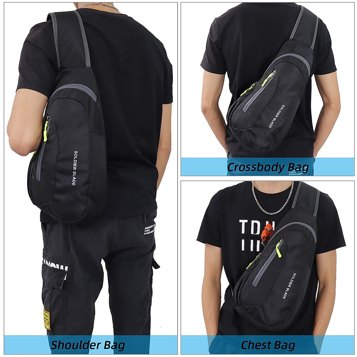 Gisdanchz Sling Bags for Men Water-proof, Lightweight Sports Sling Backpack Small Rucksack for Men Women Cross Body Chest One Strap Shoulder Bags Personal Pocket Small Travel Bag for Gym Sport, Black