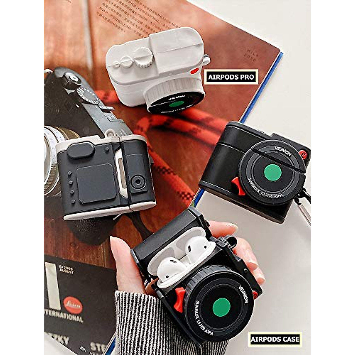 UnnFiko Camera Airpods Case, Retro 3D Cartoon Soft Silicone Protective Cool Airpods 1 & 2 Charging Cover with Keychain (Camera Black, Airpods 1 & 2)