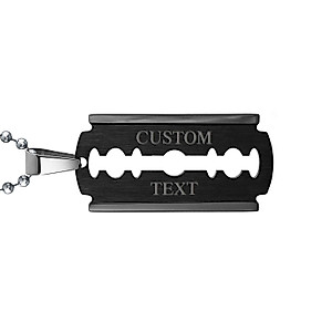 Bling Jewelry Personalize Hip Hop Biker Punk Rock Large Razor Blade Dog Tag Pendant Necklace for Men Black Stainless Steel 20 Inch Ball Chain Customizable