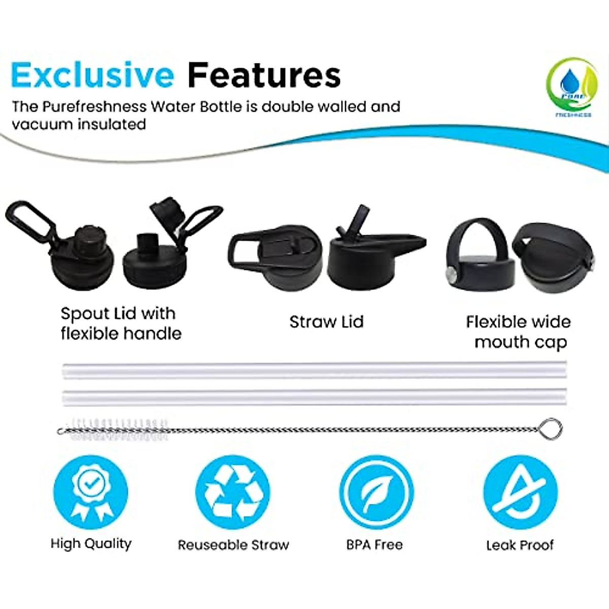 Water Bottle 18,22,32 OZ, 3 Lids, PUREFRESHNESS Leak Proof, Vacuum Insulated Stainless Steel Water Bottle, Double, Thermo Mug, Gym Sport Water Bottle, Hot&Cold Water Bottle (22 oz blue gradient))