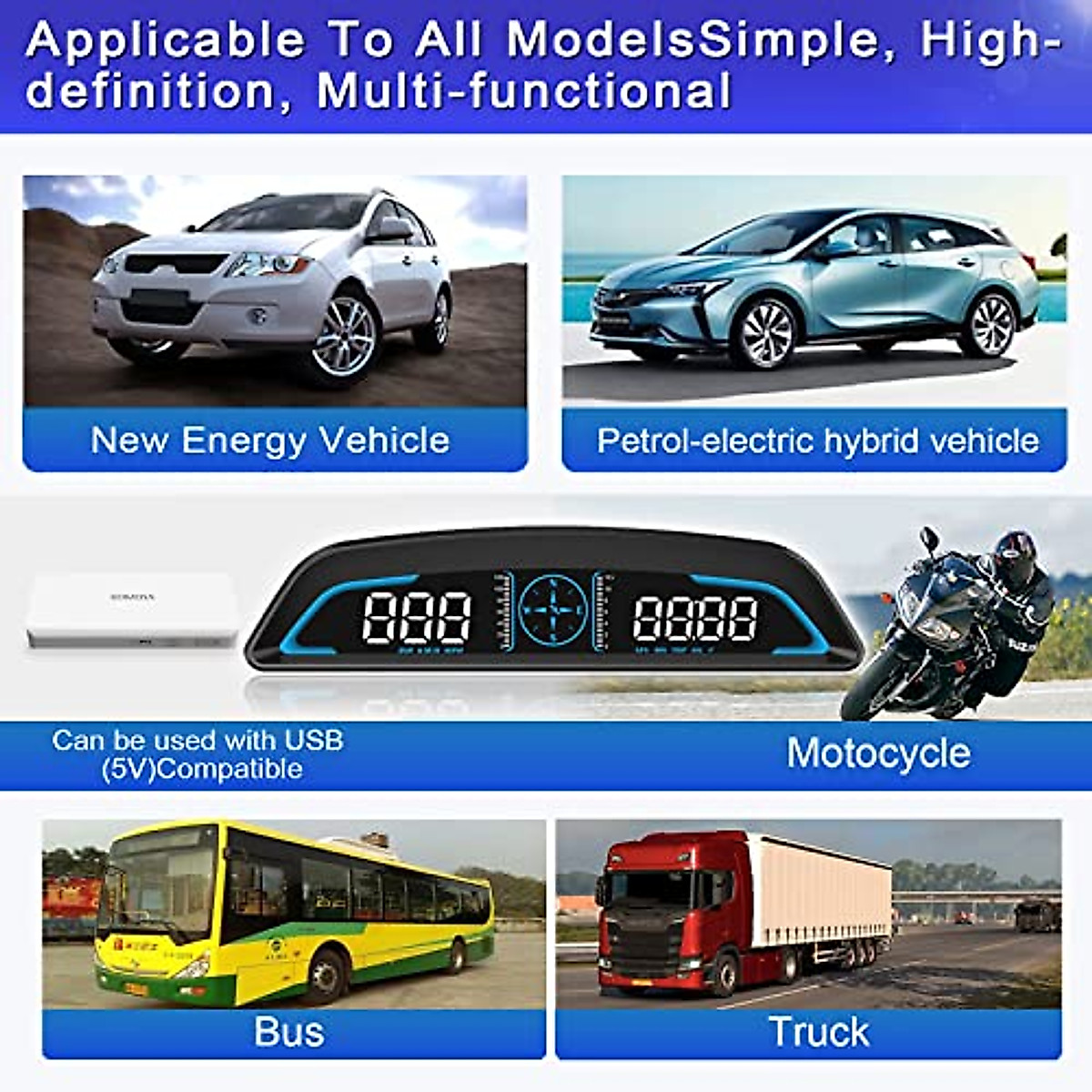 Head Up Display Upgrade Digital HUD GPS 5.5 inch Large LCD Display with Car Performance Test MPH Speed Fatigued Driving Alert Overspeed Alarm Trip Meter for All Vehicle.iKiKin G3