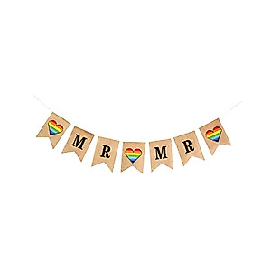 Mandala Crafts Burlap Mr and Mr Banner for Gay Wedding Decorations - Gay Wedding Sign for LGBT Wedding Decorations Gay Engagement Party Decorations