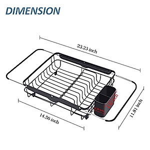 TOOLF Expandable Large Dish Rack, Dish Drying Rack Over The Sink, Adjustable Dish Rack in Sink or On Counter Dish Drainer with Utensil Holder Rustproof for Kitchen