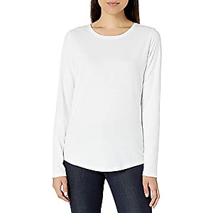 Amazon Essentials Women's Classic-Fit 100% Cotton Long-Sleeve Crewneck T-Shirt, White, Medium