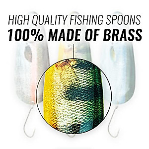 ETIC Poseidon 4 ½", 2oz Fishing Spoons Kit 100% Made of Brass, 3 pcs Fishing Lures, Tackle, Hooks, Baits, Spinning, Casting, Trolling for Trout, Salmon, Pike, Walleye, Bass and Mores
