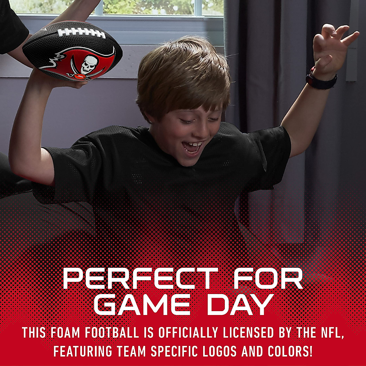 Franklin Sports NFL Tampa Bay Buccaneers Football - Kids Foam Football - Soft Football - Mini Size - Perfect for Gameday - 8.5" 3D Logos!