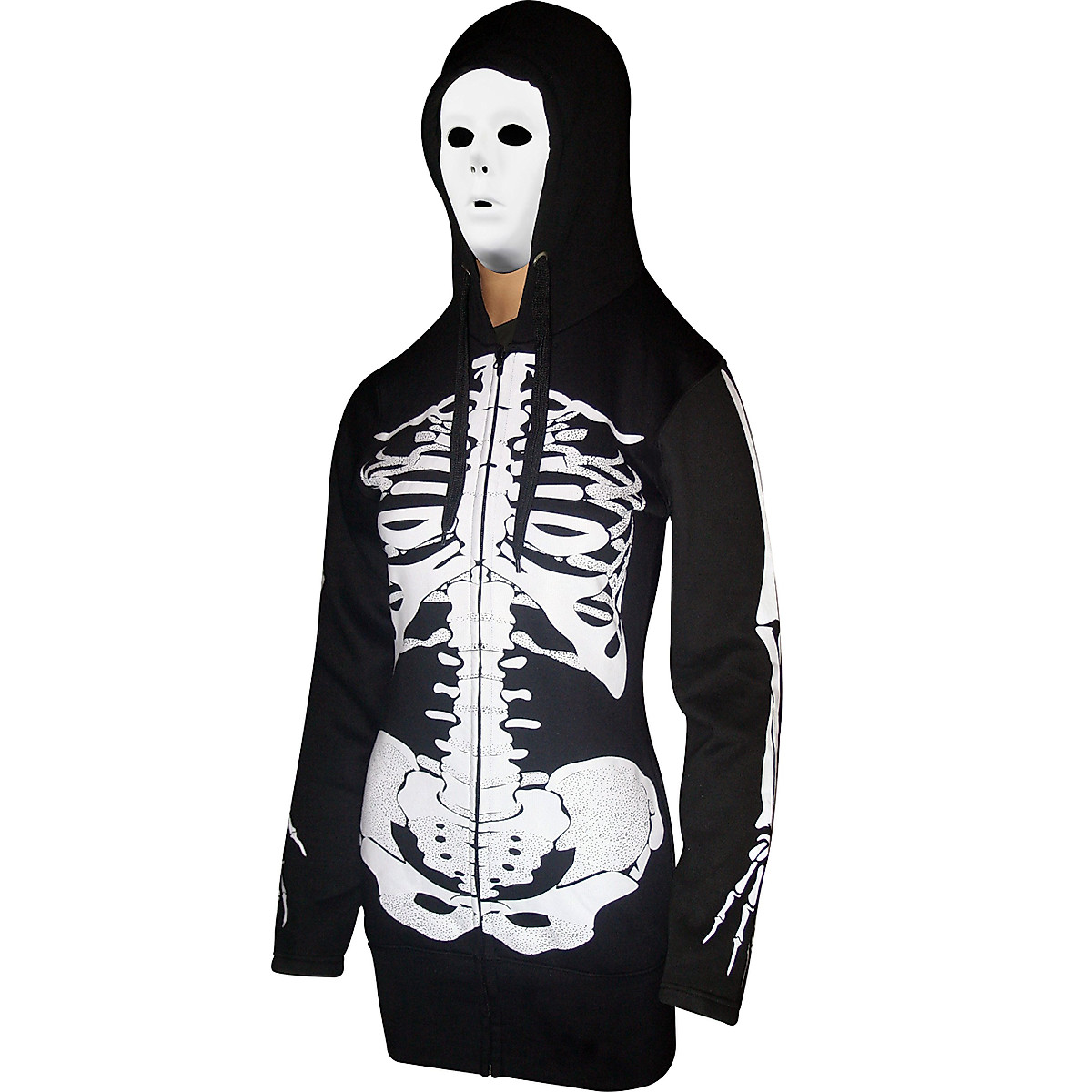 SKYLINEWEARS Women Halloween Costumes Open Face Skeleton Hoodie Long Sleeve Zip Up Hoodie Jacket Skull Open Black L