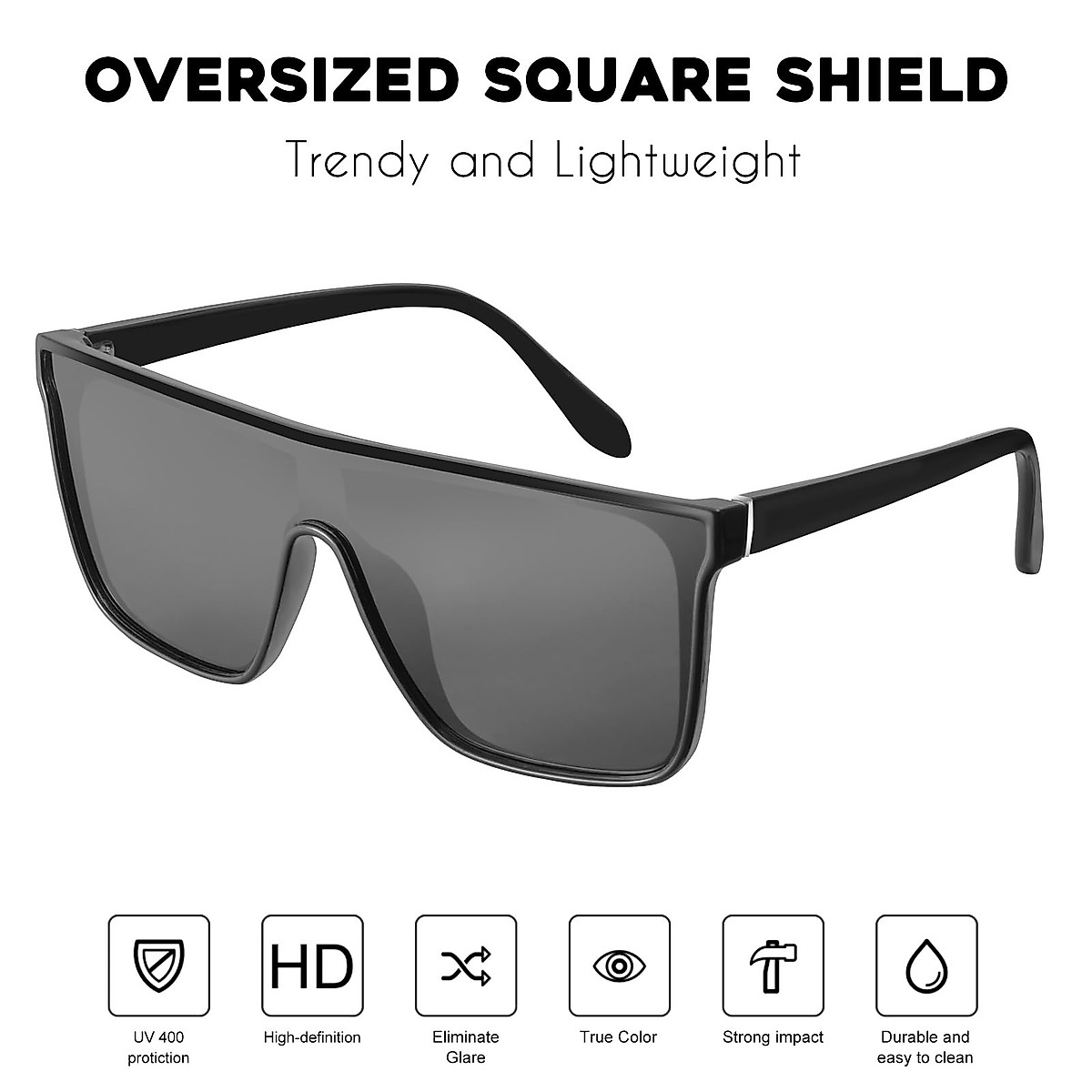 mosanana Polarized Square Sunglasses for Women Men, Oversized Trendy Designer Fashion Cool Big Large Wide Rectangular Black Shades MS52363