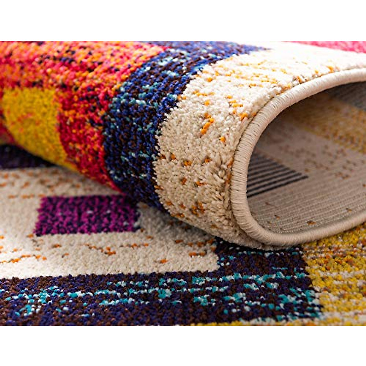 Unique Loom Estrella Collection Colorful, Geometric, Squares Modern, Abstract Area Rug, Rectangular 5' 0" x 8' 0", Multi/Beige