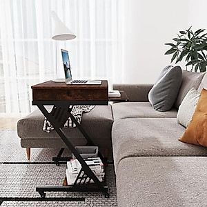 ALISENED Computer Desk for Small Spaces,23.6" Z-Shaped Compact Study Table with Smooth Keyboard Tray,with Wheels and Bottom Shelves for Home Office，Computer Cart Mobile Laptop Cart