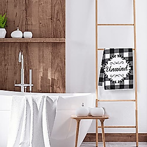 Rumia 4PCS Plaid Bathroom Hand Towels Black White Buffalo Plaid Farmhouse Bathroom Hand Towel Relax Soak Unwind Breathe Kitchen Dish Hand Towel Bath Towels Decorative Set for Bathroom Restroom Decor