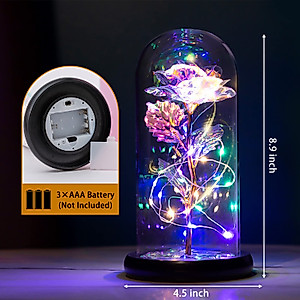 Glass Rose Gifts for Mom/Grandma/Wife, for Her with Greeting Card, Colorful Light Up Eternal Rose in A Glass Dome