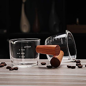 BCnmviku 1 Pack Espresso Shot Glass 75ML Triple Pitcher Barista Single Spouts With Wood Handle