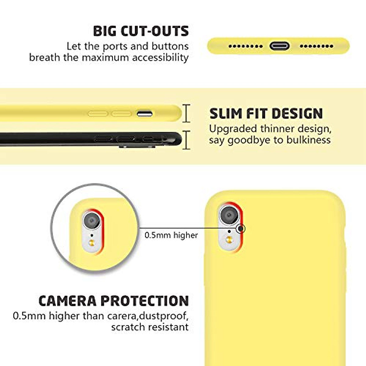 xperg iPhone XR Case, iPhone XR Silicone Case, Liquid Silicone Gel Rubber Shockproof Case Soft Microfiber Cloth Lining Cushion Full Body Compatible with iPhone XR 6.1" (2018) (Lemon Yellow)