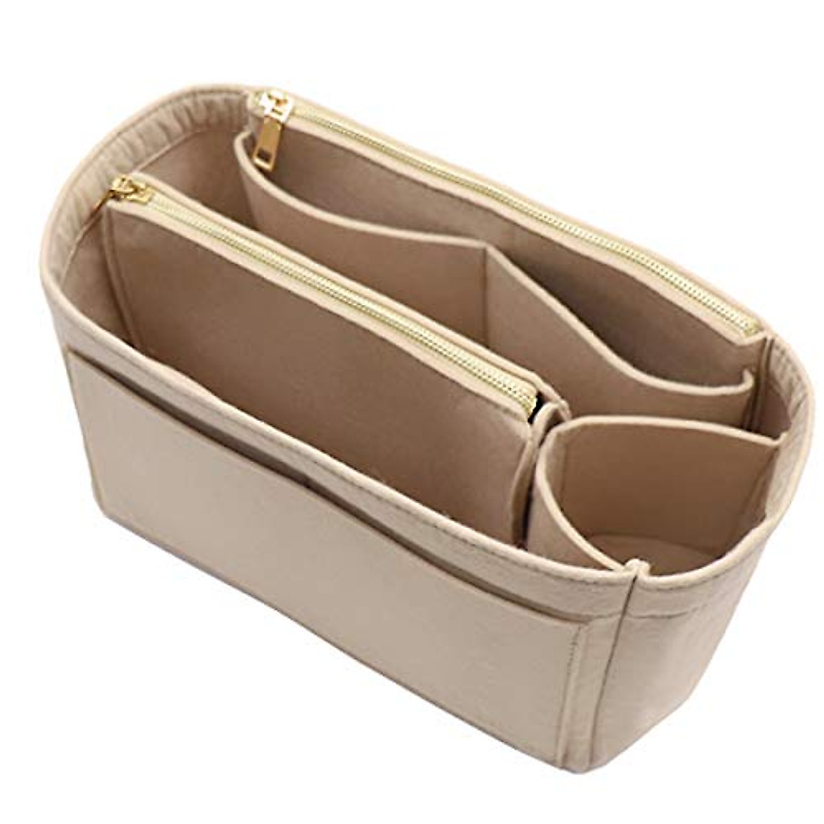 LEXSION Felt Purse Bag Organizer Insert with zipper Bag Tote Shaper Fit Speedy Neverful PM MM, 2-Beige, XL