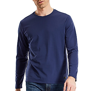 MIER Men Long Sleeve Soft Shirts Stretch Cotton T Shirt Crew Neck Classic Work Casual Tees Shirt, Dark Blue, Medium