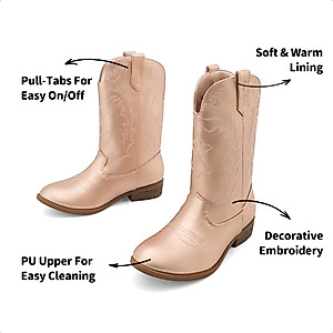 DREAM PAIRS Cowgirl Cowboy SDBO214K Western Boots Boys Girls Mid Calf Riding Shoes Rose Gold Size 2 Little Kid