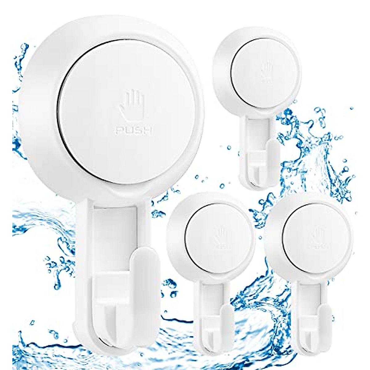 LUXEAR Suction Hooks Powerful Vacuum Suction Cup Hooks- No Drilling No Damage The Wall Shower Hooks for Towel, Robe, Loofah in Bathroom Kitchen Hanger Hooks for Spoons Reusable Removable (4 Pack)