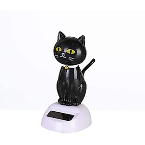 Solar Cat Bobble Shaking Head Dancing Toy Cat Figurine Statue Car Dash Board Ornaments for Car Vehicle Decoration - Black