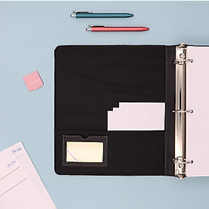 Blue Sky ProView Legacy Black 3 Ring Binder, Letter Size, 1.5", Textured Faux Leather Cover, Built in Pockets, Holds 265 Sheets (10040)