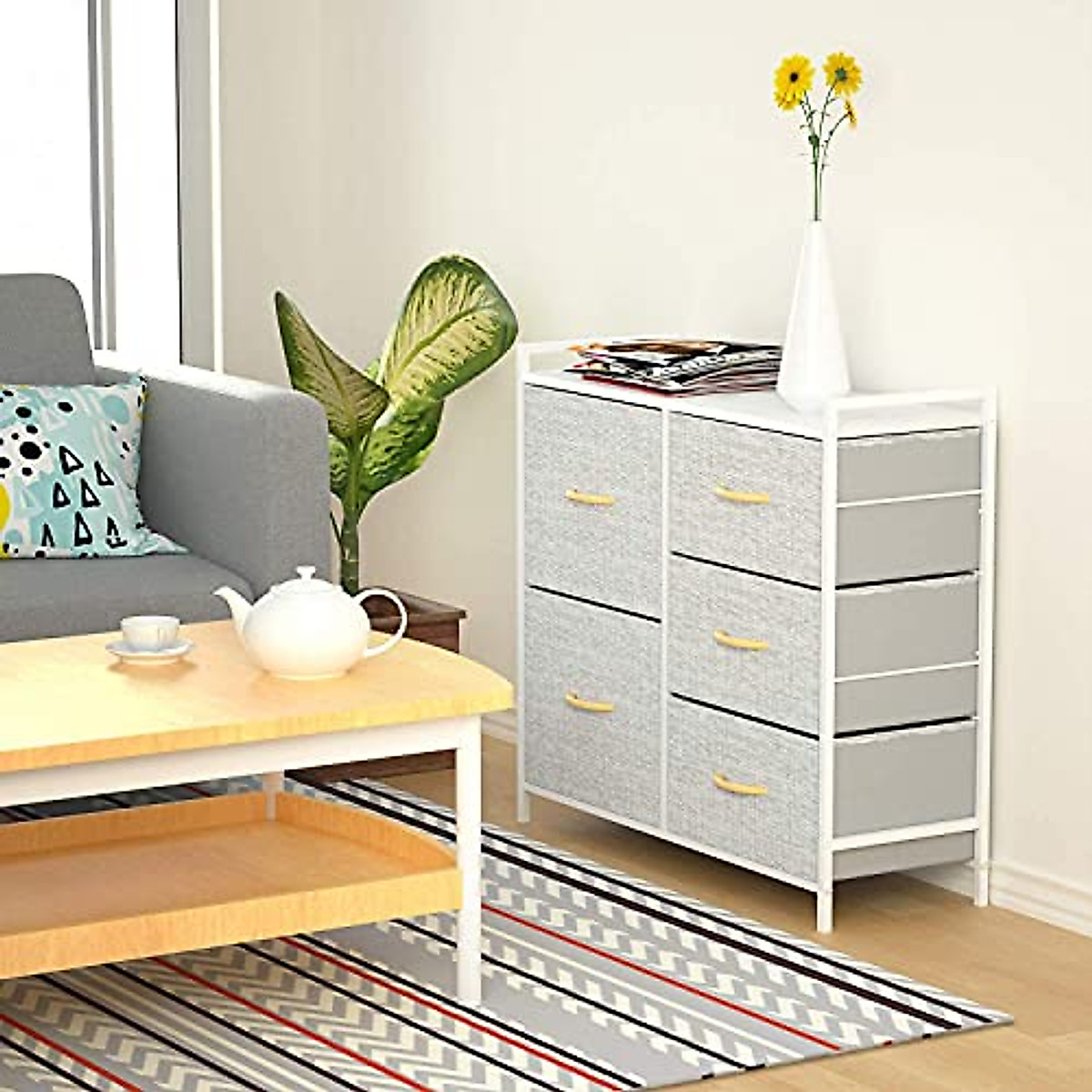 ROMOON Dresser Organizer with 5 Drawers, Fabric Dresser Tower for Bedroom, Hallway, Entryway, Closets - Gray