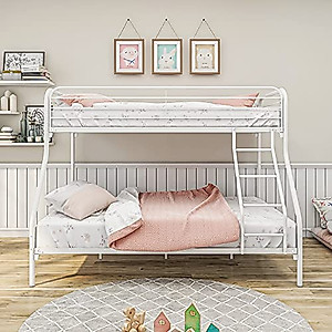 EMKK Twin Over Full Metal Bunk Bed with Ladder & Safety Guard Rails,Low Bunkbeds w/Sturdy Steel Slat Support, for Kids Teens Adults,Space Saving, No Box Spring Need