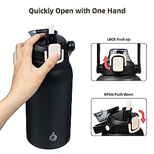 BJPKPK Insulated Water Bottles with Straw, 45 oz Stainless Steel Metal Water Bottle with One-handed Opening Lid, BPA Free Reusable Jugs, Thermos for Gym Sports Outdoors, Black