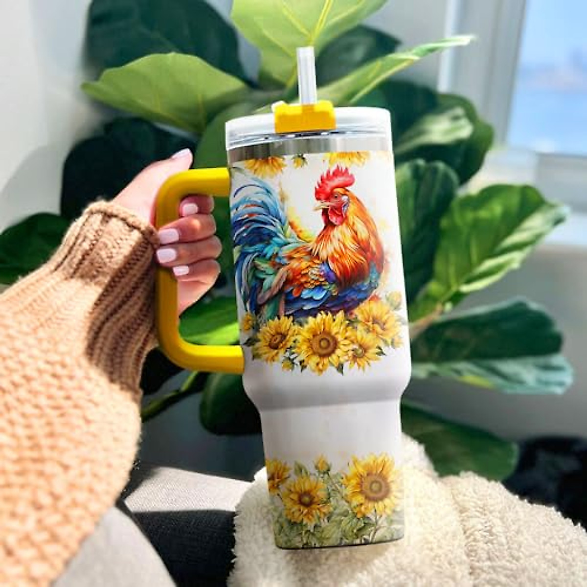 99WHALE Chicken Life Better Sunflower, Cups Handle Swig Tumblers Yellow Women Spring Breed Coffee Lovers For Is Good, Tumbler 40 Oz With Handle Lid And Straw, Chicken Gifts