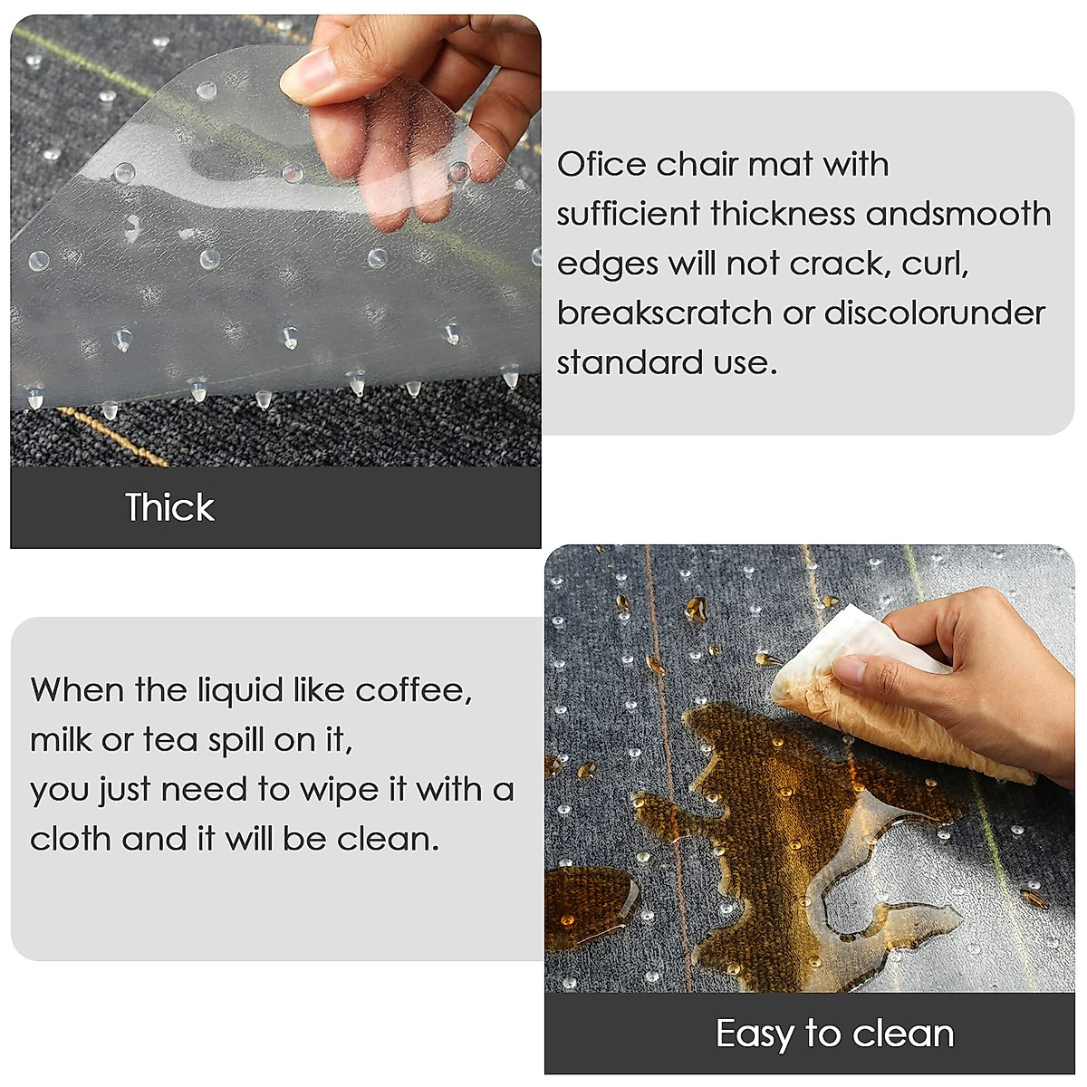 MONICAT Office Chair Mat for Carpet, Desk Chair Mat for Carpet, Computer Plastic Floor Mat for Carpet Chair Mat,Thick Sturdy Low and No Pile Office Floor Mat Studs Easy Glide(36" X 48" with Lip)