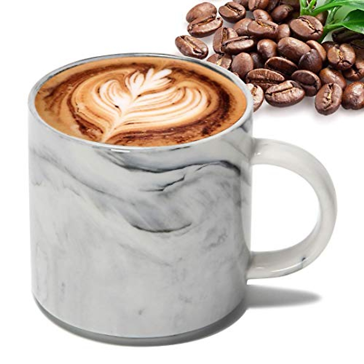 Smilatte 12 oz Stackable Coffee Mugs, M101 Novelty Marble Ceramic Cup for Boy Girl lover, Set of 4, Gray