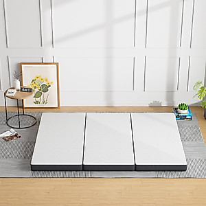 FDW 4 inch Tri-Fold Memory Foam Mattress, with Washable Cover, Portable Collapsible Mattress for Camping, Guest, Floor RV, CertiPUR-US Certified,Easy Storage,Queen