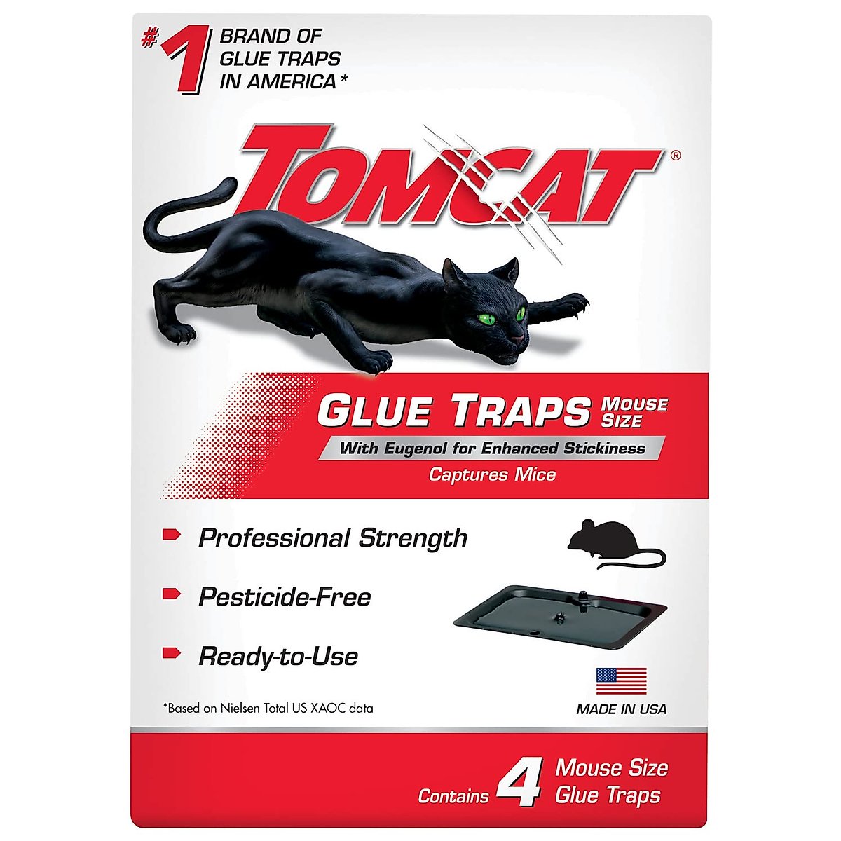 Tomcat Mouse Trap with Immediate Grip Glue for Mice, Cockroaches, and Spiders, Ready-to-Use, 2-Pack (8 Glue Traps)