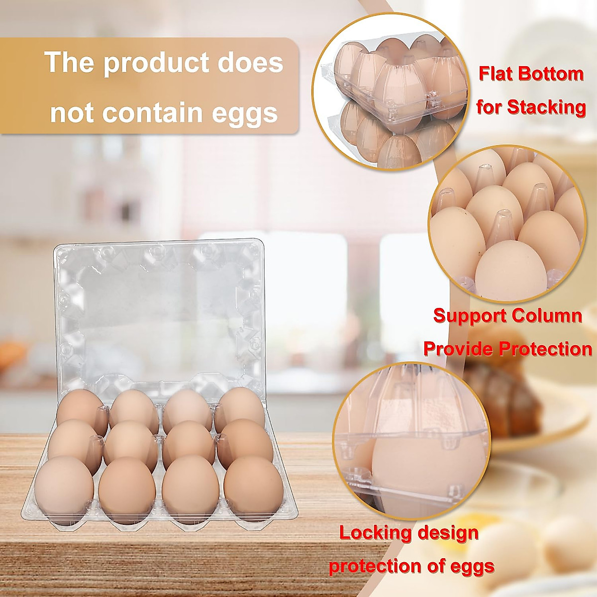 KUKLIPJIM 150 Pack Bulk Egg Cartons, Clear Plastic Chicken Egg Holders, Egg Tray Carton Holder for Home & Kitchen, Farm & Market Use, An Eco-Friendly Egg Storage Solution, 12 Grids