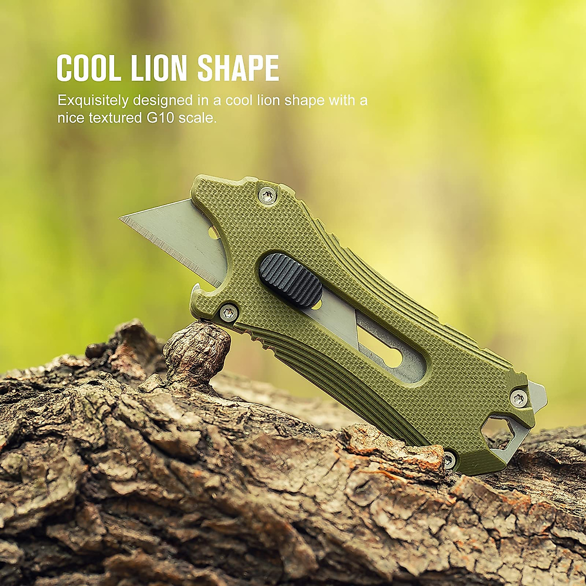OKNIFE Otacle EDC Retractable Utility Knife, Box Opener Razor Knife, Multifunctional Tool with Belt Cutter, Bottle Opener, Hex Wrench and 6.35 mm Slotted Screwdriver(Olive green)