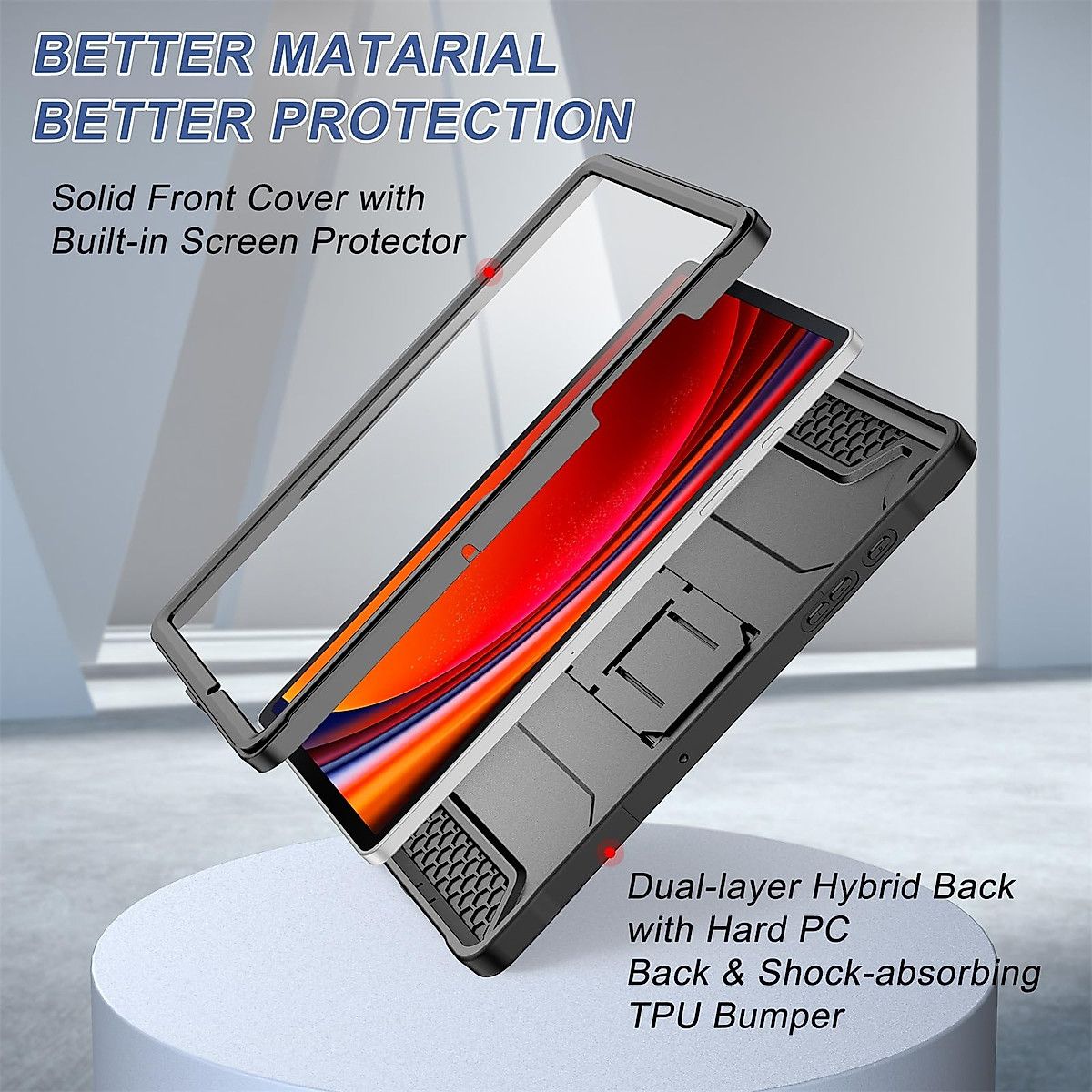 Soke Case for Samsung Galaxy Tab A9 Plus 2023, with Built-in Screen Protector and Kickstand, Rugged Full Body Protective Cover for Galaxy Tab A9+ 11 Inch Tablet [SM-X210/X216/X218],Black