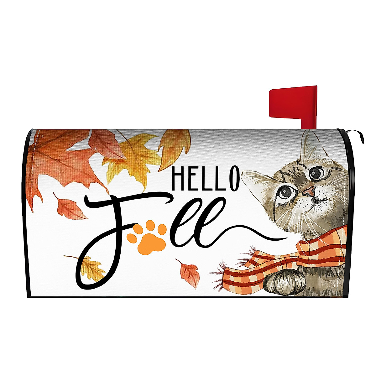 Fall Cat Mailbox Cover 21x18 Inch, Hello Fall Post Letter Box Covers, Autumn Harvest Thanksgiving Magnetic Waterproof Mail Wraps for Outdoor Yard Garden Standard Mailbox Decor