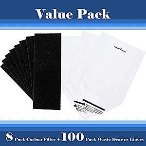 100 Pack Waste Drawer Liners Compatible with All Litter Robot Models, 9-11 Gallons Litter Box Liners, Plus 8 Pack Activated Charcoal Filters