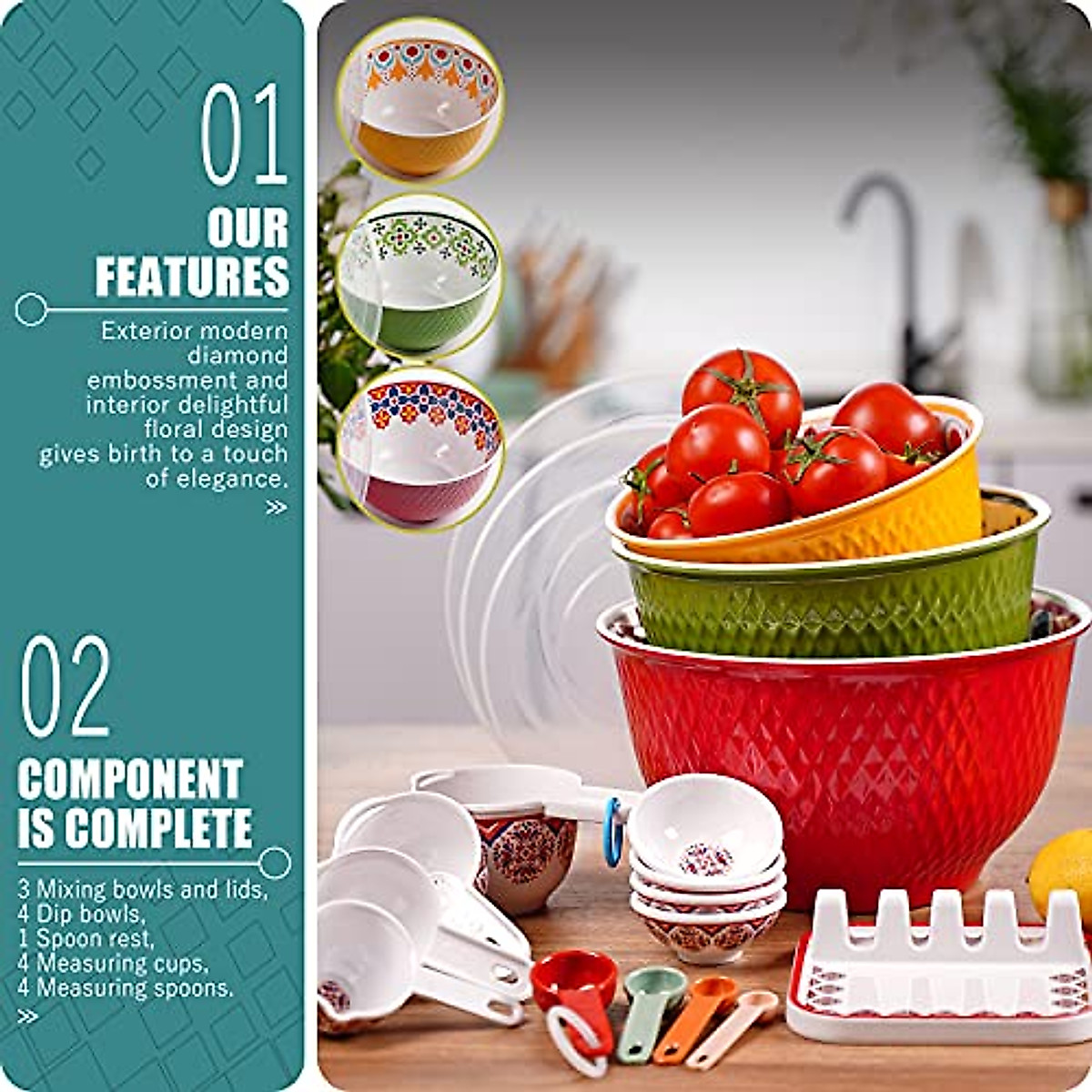 16Pcs Large Mixing Bowls with Airtight Lids Set: Zog Melamine Baking Bowl Set 5.5, 3.9, 2.6 QT, Nesting Bowls for Space Saving, Kitchen Bowls with Non-Slip Pad for Prepping, Cooking, Food Storage