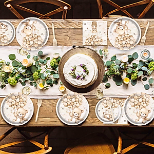 HEETON 80Pcs Teddy Bear We Can Bearly Party Supplies Plates Boho Cute Teddy Bear Baby Shower Birthday Party Decorations for Baby Bday