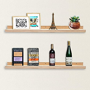 AZSKY Wood Floating Shelves for Wall 36 Inches Long Wood Photo Picture Ledge Shelf with Lip Kids Bookshelf and Wood Wall Shelves for Nursery Decor a Set of 2