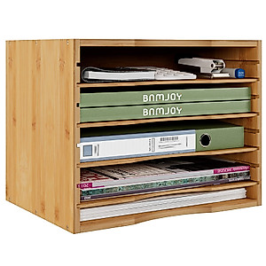 Bamjoy Bamboo 5 Tier Desktop Organizer, Paper Organizer Mail Sorter, File Holder Letter Document Storage with Adjustable Shelves for School Home Office, Natural
