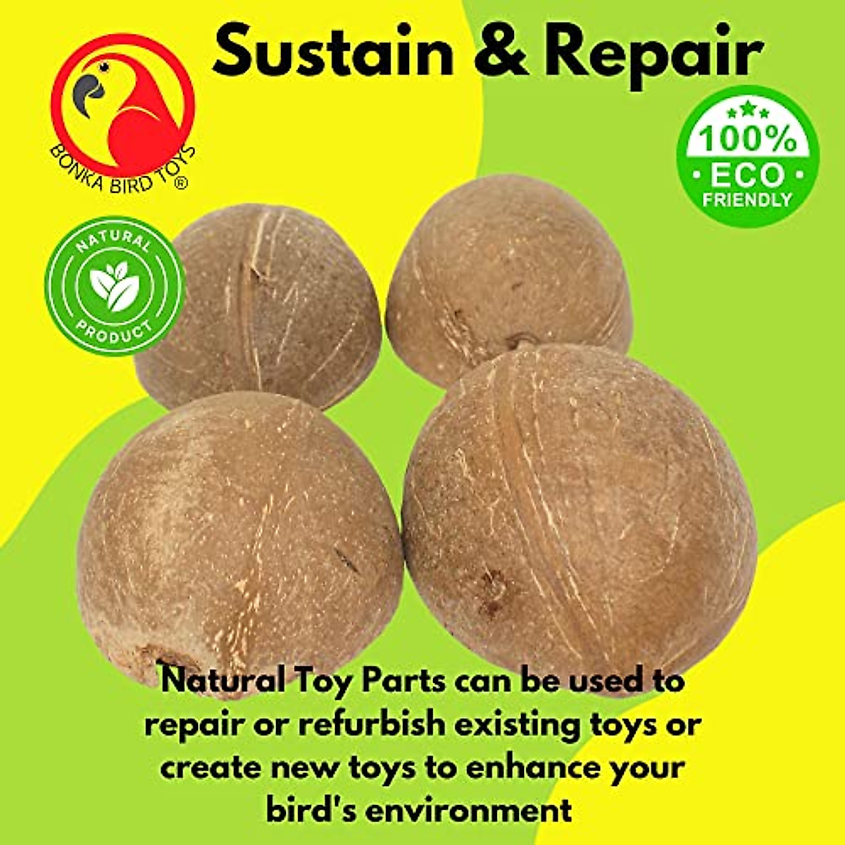 Bonka Bird Toys 1031 Pk4 Half Shell Coconuts Natural Forage Chewing Party Arts Craft Parrot Macaw African Grey