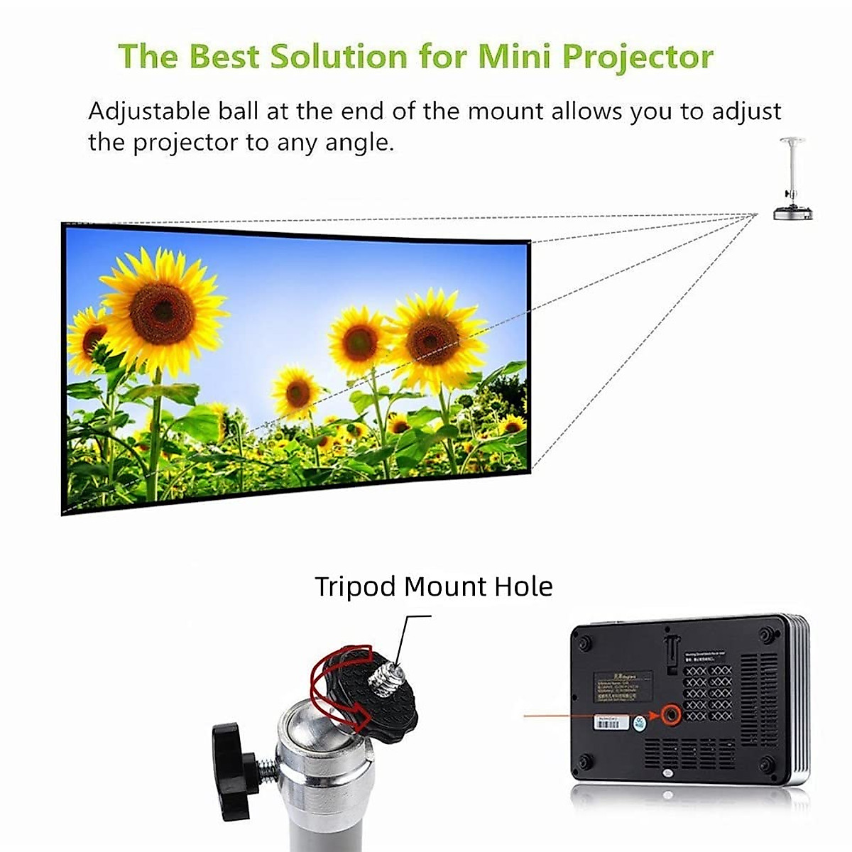 Boewill Mini Ceiling Wall Projector Mount Stand 360° Rotation Tripod Mount Compatible with Most Mini Projectors Digital Camera Camcorder (135mm. Grey)