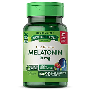 Melatonin 5 mg | 90 Fast Dissolve Tablets | Natural Berry Flavor | Vegetarian, Non-GMO & Gluten Free Supplement | by Nature's Truth