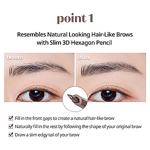 ETUDE Bare Edge Brow Pencil 03 Grey Brown | A hexagon-shaped slim brush that delicately coats every strand of eyelashes | Brow Mascara | Zero Clump & No Bushy Brows