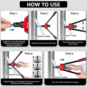 WETOLS Rivet Nut Tool, Hand Rivet with 7 Metric & Inch Mandrels M6 M8 M10, 1/4-20, 5/16-18, 3/8-16, 70pcs Rivnuts and Blow Carry Case, Steel - WE-882