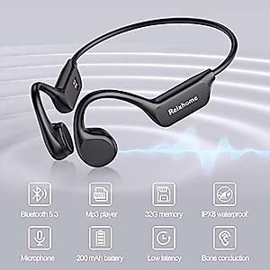 Relxhome Bone Conduction Headphones, Swimming Headphones Bluetooth 5.3, MP3 Sports Headphones Built-in 32GB Memory, IPX8 Waterproof Headphones, Wireless Open Ear Headphones for Swimming, Running
