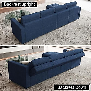 Belffin Fabric Convertible Modular Sectional Sofa Couch Modern L Shaped Sofa with Ottomans 5 Seater Sofa Sectionals Sleeper Couch with Reversible Chaise and Storage Drawers for Living Room Blue