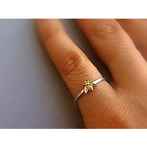 Metmejiao Fashion Cute Gold Bee Ring for Women Finger Wrap Around Craft Handmade Animal Lucky Honey Bee Knuckle Ring (6)