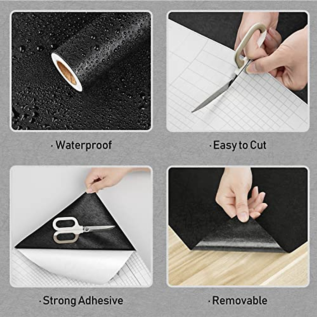 Wallercity Silk Black Contact Paper for Countertops 17.5''x118'' Self Adhesive Removable Contact Paper for Cabinets and Drawers Textured Peel and Stick Wallpaper Waterproof Vinyl Wall Stickers